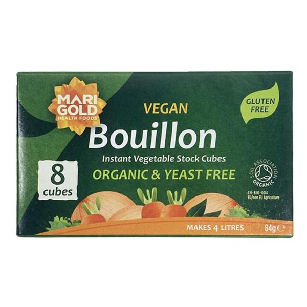 植物性の原材料だけを使用した野菜ブイヨン。オーガニック、ヴィーガン、酵母エキスフリーのブイヨンキューブです。１個のキューブを５００mlのお湯に溶かしてご使用ください。スープ以外にも野菜炒め、ホワイトソース、チャーハン等、幅広くお料理の味付け...