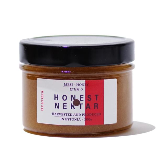 エストニア産のヘザーハニーです。無精製・非殺菌処理ヘザーとは北欧の一部に自生する草花です。初夏には美しい赤紫の小ぶりな花が咲き乱れます。濃厚なコクと風味が特徴です。原材料：はちみつ（エストニア産）
