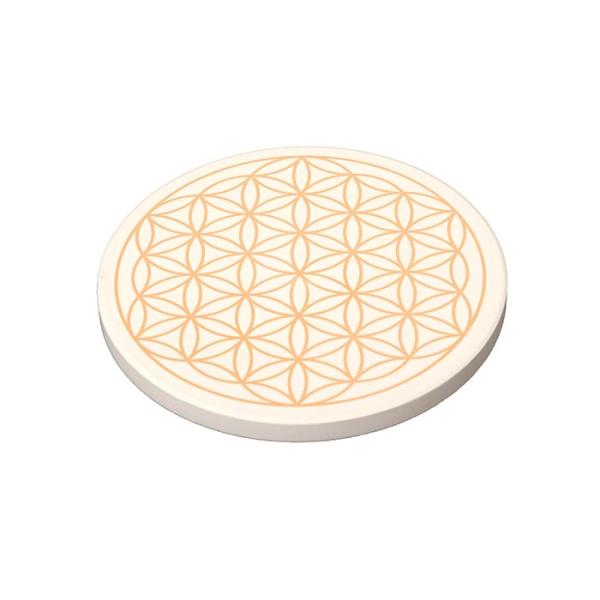 「生命の花（フラワー・オブ・ライフ）」天然石コースター高品質のドロマイト石灰岩から作られた天然石コースター。優れた吸水性でグラスの水滴や熱いカップの湯気を素早く吸収し、テーブルを清潔に保ちます。デザインには「生命の花（フラワー・オブ・ライフ...