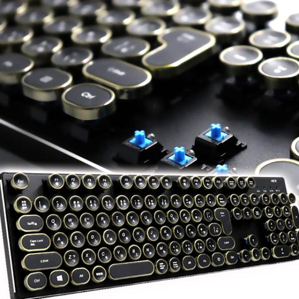レトロ＆ハイテク機能が融合したPCフリーク大絶賛キーボード！タイプライターの操作感とタッチ音を再現！美しきLEDシステム搭載！アンティークの風合いと重厚輝な質感が美しくも斬新なキーボード！PCデスクに置いてあるだけでもインテリアになるオシャ...