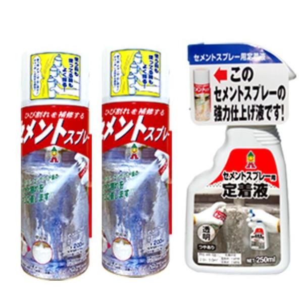 2種のスプレー材でコンクリート等のひび割れ補修が簡単＆完璧！コンクリート、モルタル、ブロック、イタズラ書き隠しに！施行範囲：幅5mm×計長6mの補修に！セメントスプレー×2本＋専用定着液×1本セット！素人では難しいと思われていたコンクリート...
