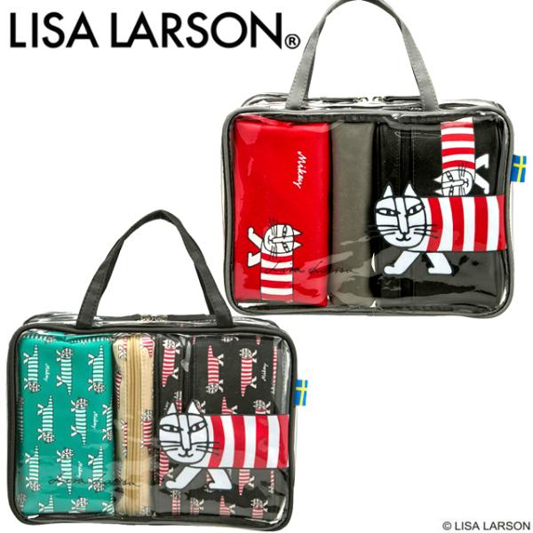収納分けできる可愛いリサ・ラーソントラベルポーチ4点セット！ポーチS/M/Lサイズ＋マイキーデザインクリアバッグポーチ！北欧テースト！愛らしいマイキーが旅のお供！●スーツケースやボストンバッグに入れてスッキリ小物収納できるトラベルポーチ4点...