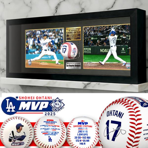 爆買 大谷翔平栄光なる2025年MVP受賞＆二刀流完全復活！大谷選手2025年の軌跡！サイン入りボール・成績プレート・シリアルナンバープレート豪華額装セット！2025年大谷翔平選手の2年連続WS制覇＆NL満票MVP獲得！LAドジャース #1...