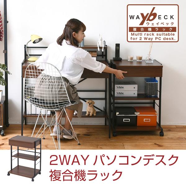 ■商品説明 2WAYパソコンデスクと共通デザイン、天板の高さもほぼ同一と、2WAYパソコンデスク横に最適な複合機ラック。キャスター付だからコロコロと好きな場所まで移動して、単独使用も。浅めの引き出しには、ノートや筆記用具、小物などが収納でき...