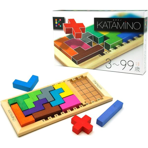カタミノ　KATAMINO　フランス発　ギガミック　ボードゲームパッケージ：約H330×W200×D48mm セット内容● 木製ボード...1枚● 様々なカタチをしたブロック（ペンタミノ）12個、小さな赤いブロック5個、小さな茶色のブロック...