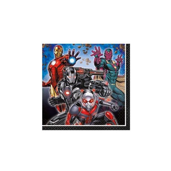アベンジャーズの紙ナプキン16枚入りです。お誕生日やクリスマスなどパーティーの時にぴったり☆アメリカからの輸入品です。他のパーティーグッズもあるから見てみてね♪サイズは約タテヨコ26cm素材：紙MARVELマーベルヒーローマーベルコミックア...