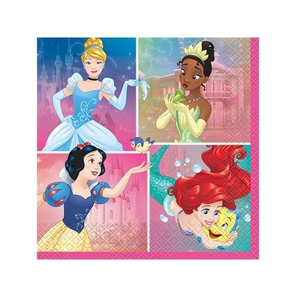 ディズニープリンセスの紙ナプキンです。シンデレラ、ティアナ、白雪姫、アリエルのキュートなイラスト。紙コップ、プレート、ランチョンマット、ケーキカップなど他のパーティーグッズと合わせてどうぞ。サイズは約ヨコ33×タテ33cm。16枚入り。4つ...