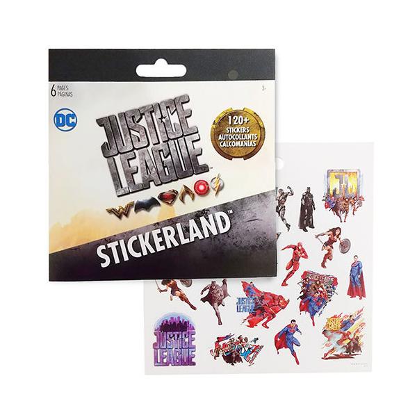 ジャスティスリーグのシールです。バットマンやスーパーマンなどおなじみのアメコミヒーローがたくさん！同じ柄のシートが6枚。アメリカ SandyLion (サンディーライオン) のシールです。■サイズ：約H147×W147×2mm■シート枚数：...