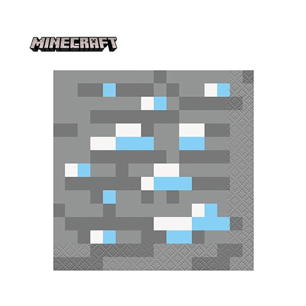 マインクラフトの紙ナプキンです。アメリカから輸入のパーティーグッズ！マイクラのブロック柄がかっこいいですよ。四隅にプリントされたアイテムもひとくせありです★パッケージサイズ：13×13cm広げたサイズ：約25×25.5cm子供 子ども こど...