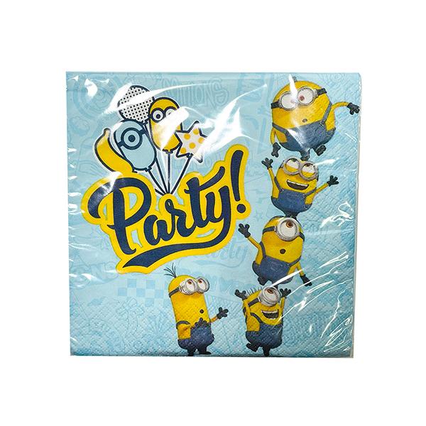 ミニオンのペーパーナプキンLサイズです。アメリカからの輸入品です。一枚お皿に敷くだけで、一気にパーティー感が増します♪お誕生日会やクリスマスなどにおすすめです。■パッケージサイズ：約16.5×16.5cm■広げたサイズ：約33×33cm■素...