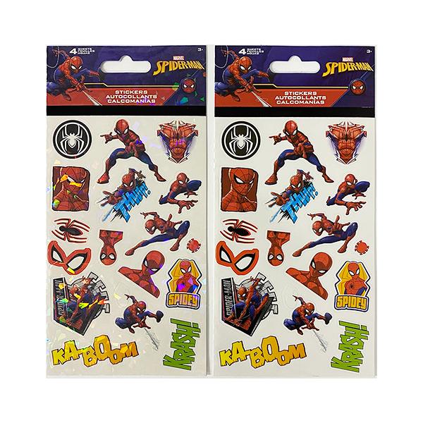 スパイダーマンのシールセットです☆柄は2柄！ノーマルバージョンとホログラムバージョンで計4シート入っています。お友だちとシェアしたり、ごほうびシールとしてもおすすめです♪■パッケージサイズ：約タテ21×ヨコ10.5cm■シートサイズ：約タテ...