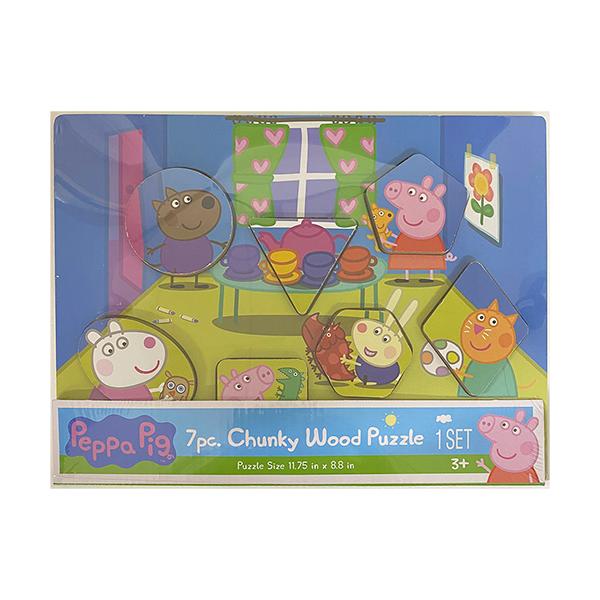 ペッパピッグの木製パズルです。インポートならではのおしゃれな色合いで、インテリアにもかわいい♪ピースが大きめなので、ちいさなお子様のパズルデビューにぴったりです☆ギフトにも喜ばれそうです。■サイズ：約H22.5×W30×D0.8cm■12ピ...