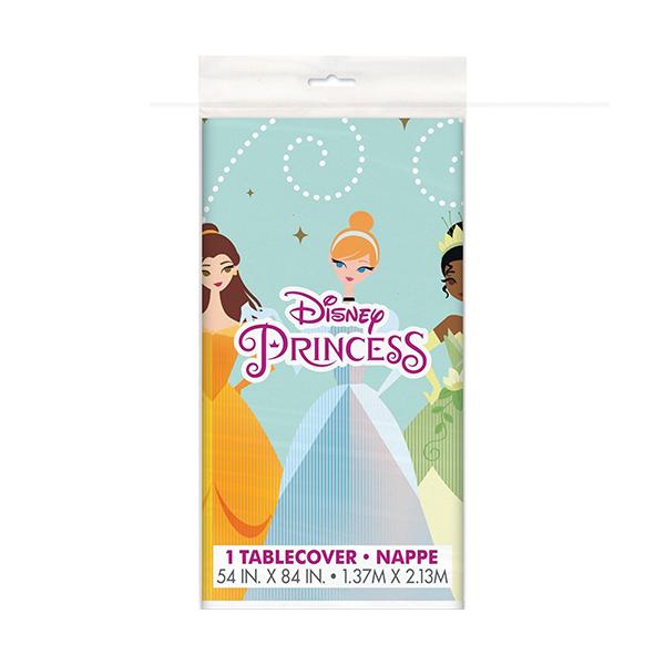 ディズニープリンセスのテーブルクロスです。明るい水色にプリンセスたちの絵柄がかわいいですよ♪子どものパーティーにも大人のパーティーにも使えそうな色柄です。■サイズ：約H1.37×W2.13M■材質：プラスチック※アメリカ仕様なので大きめです...