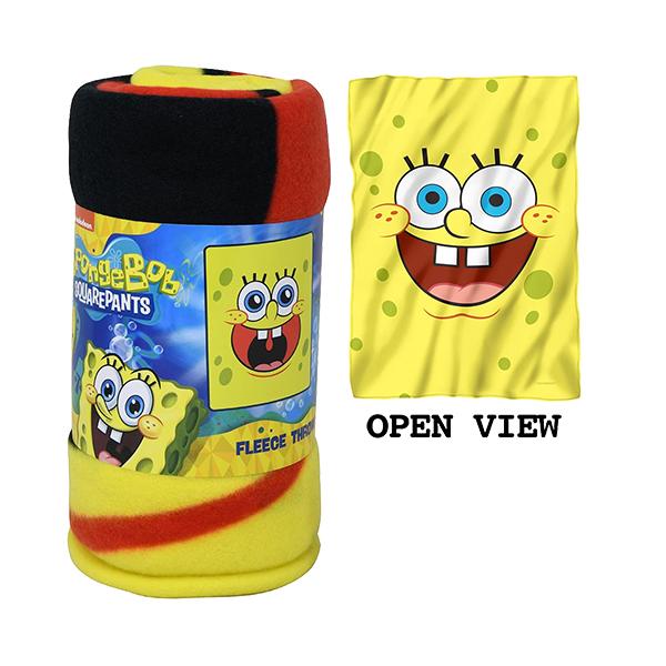 アメリカからの輸入品☆スポンジボブのフリースブランケットです。ポップなボブの絵柄がかわいいです。薄手で軽くてあたたかい！使いやすいブランケットです。大きめなので、お子様の毛布としても♪お昼寝などにもおすすめですよ☆夏場のクーラー等の冷風よけ...