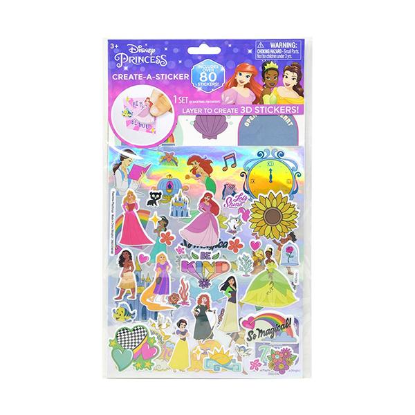 ディズニープリンセスのクリエイトステッカーです。重ねてデザインして自分だけのステッカーがつくれるよ。アメリカからの輸入品です。●パッケージサイズ：約H28.5×W16.7cm●内容パフステッカーシート：約15.5×15.5cm × 1シート...