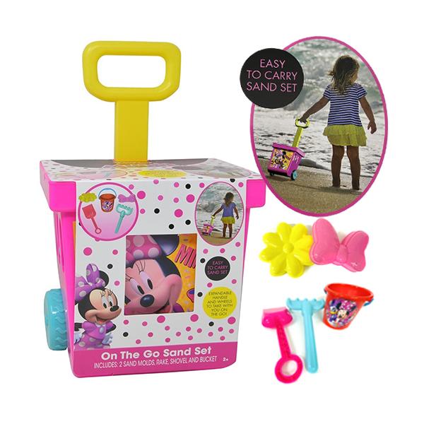 ミニーのお砂場カートです。カートの中には、サンドモールドやシャベルが入っています。使った後は、カートにお片付け。お砂場遊びはもちろん、海水浴やレジャーシーンにもおすすめです。●サイズ：約Ｈ19×Ｗ19×Ｄ14cm（取っ手含まない）●取っ手高...