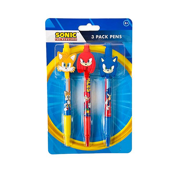 ソニックのボールペン3本セットです。SONIC 、KNUCKLES 、TAILS のラバーフェイスがついていてかわいいですよ。ノック式で書き味もよく使いやすいボールペンです。インク色は3本ともブラックです。●パッケージサイズ：約W12×H1...