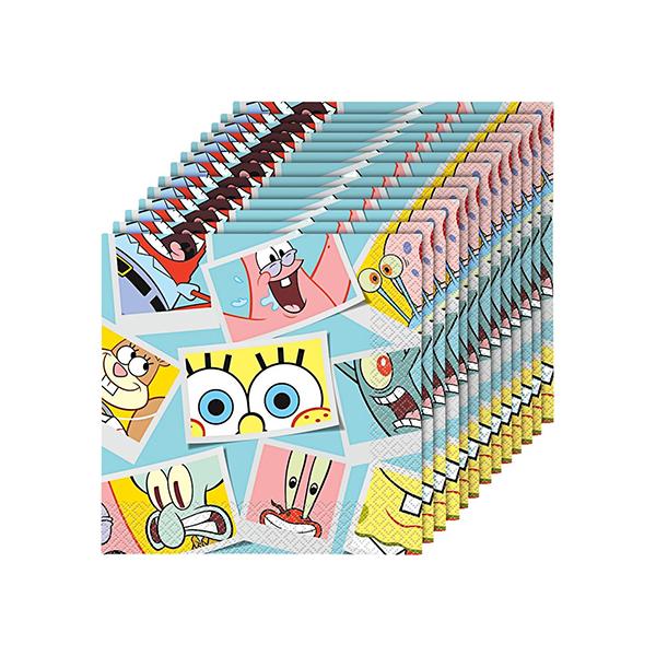 スポンジボブの紙ナプキンです。スポンジボブと仲間たちのコミカルなイラストがかわいいですよ。お誕生会やパーティーの小物に。アメリカからの輸入品です。■パッケージサイズ：約タテ16.5×ヨコ16.5cm■広げたサイズ：約12.75×12.75i...