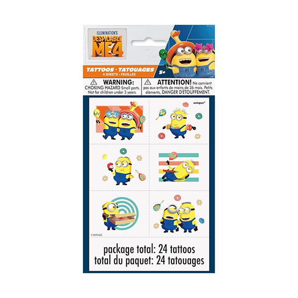ミニオンのタトゥーシールです。映画、『怪盗グルーのミニオン超変身』シリーズです。ケビンやスチュアートにボブ・・・ミニオンたちのハチャメチャ感たっぷりのイラスト♪水貼りタイプで簡単にはることが出来ます！パーティーやお祭りなどにおすすめです！【...