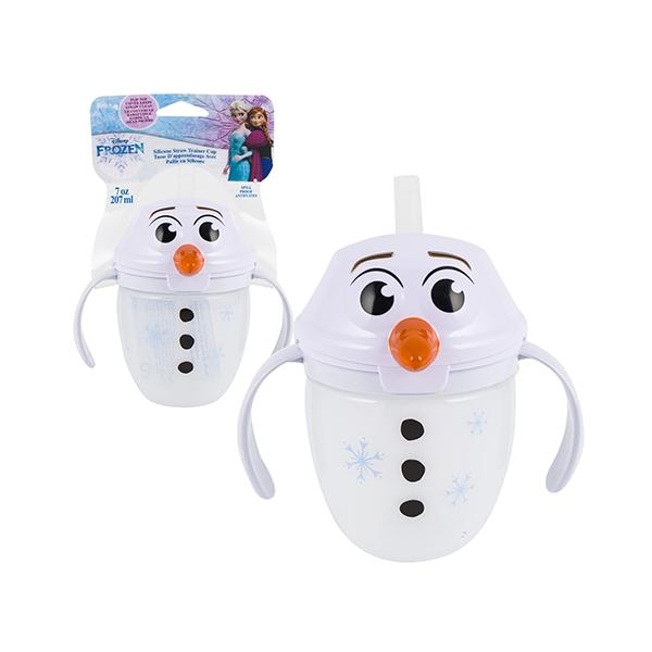 アナと雪の女王・オラフのストロー付きカップです。かわいいオラフのストロー付きの吸いマグ。取っ手付きで持ちやすく、ストローに慣れはじめのお子様に最適です。スライド式カバーで、ストローを収納できます。■サイズ：約直径7×H14cm ■素材：プラ...