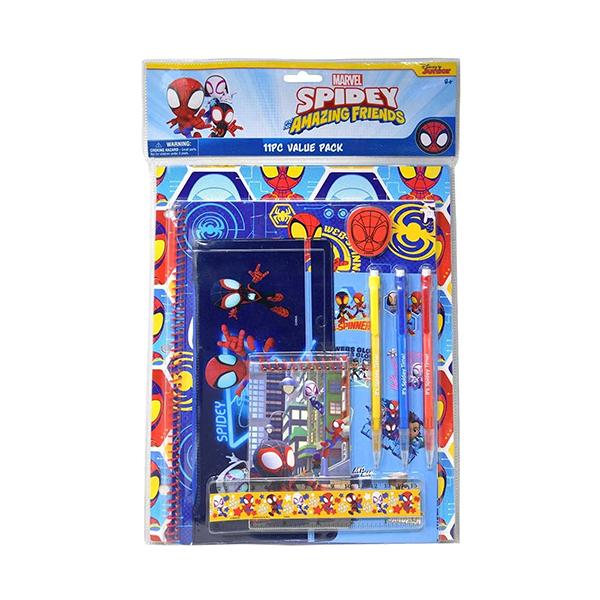 スパイディとすごい仲間たちのステーショナリー11点セットです。コミック調の絵柄でかわいいですよ。アメリカからの輸入品です。●パッケージサイズ：約H39×W25×D2.5cm●内容：A4紙ファイル×2、スパイラルノート40ページ×1、スパイラ...