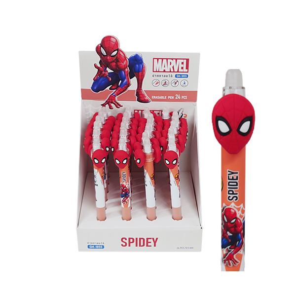 スパイダーマンのデザインが魅力的な消せるペンです。書き間違えてもトップ部分でこするだけで簡単に消せるので、安心して書き進められます。スパイダーマンのフェイスがくるくるツイストします。マーベルファンにおすすめです。●サイズ：長さ約H14.7c...