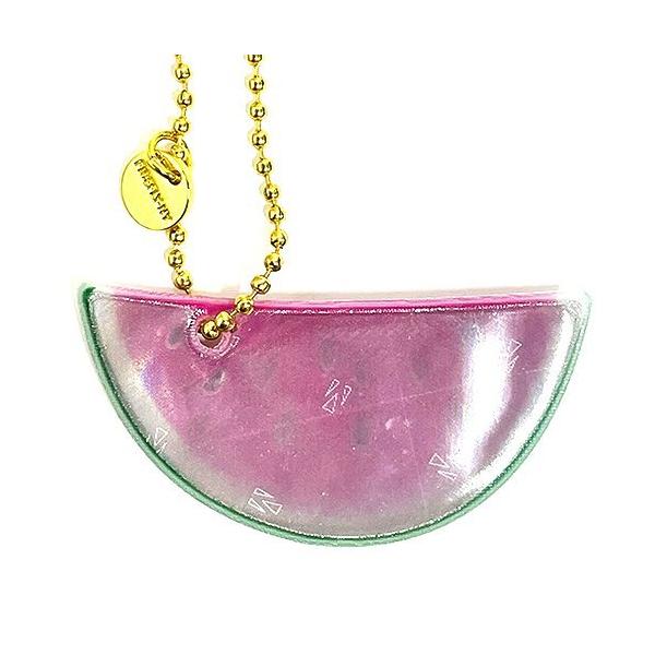 暗闇でピカッと光る反射マスコット。通学や塾帰り、夜道を歩く時に☆パッケージサイズ：縦13cm×横10cm■サイズ：スイカ H3.2×W6.5cm■素材・成分：PVC、チェーン(一部メタルチャーム)■パッケージ：個包装リフレクターはドライバー...