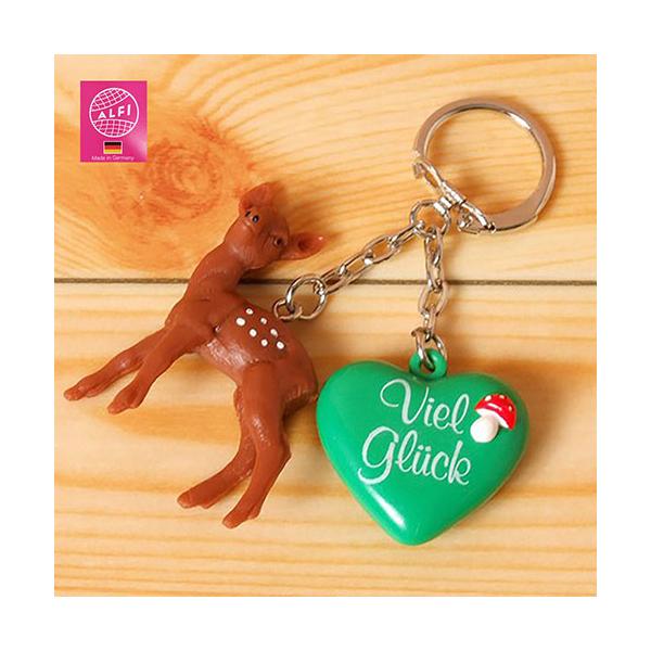 レトロな雰囲気のバンビのキーホルダー。スっとした顔立ちが特徴です。 グリーンのハートにはドイツ語でViel Gluck=幸運を!(=Good luck!）の文字入り。 ハートに付いたキノコももかわいいです。ALFI社は昔からの変わらぬ金型で...