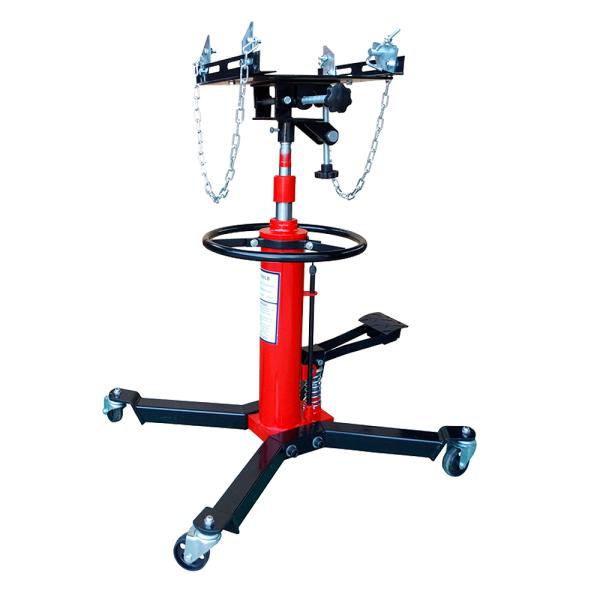 受台の角度調整ハンドルを回す事で受台角度を自由に変化させ最適な角度でミッションを支える事が出来ます！受台の高さは最高で1775mm油圧シリンダーは二段式のロングストローク！車両を最大リフトアップした状態でのミッション脱着作業に対応します！8...