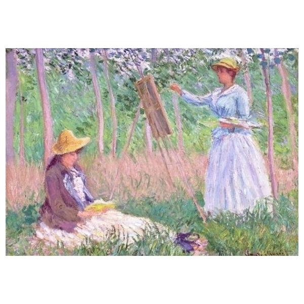 14.8x 10.5cm Claude Monet　1840-1926 Im garten von Giverny: Blanche Hoschede an der Staffelei und suzanne Hoschede beim L...
