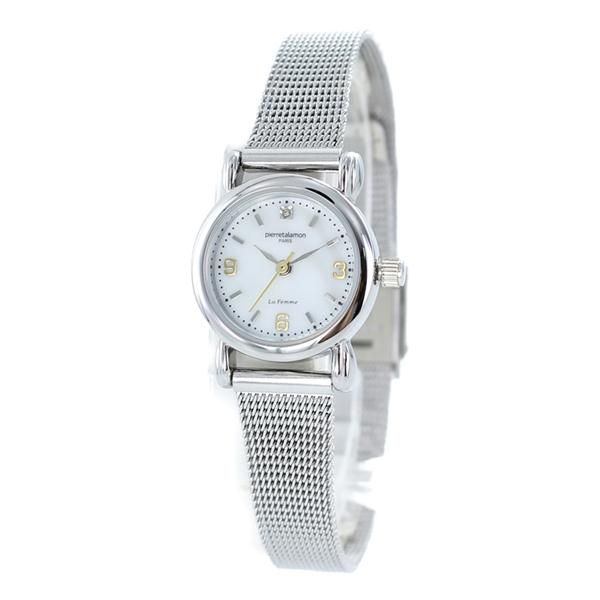 【発売日：2020年07月01日】★フランス生まれのブランドPIERRE TALAMON（ピエール・タラモン）ホワイトシェル文字盤に美しいシルバーカラーのメッシュタイプのブレスレット。12時位置には天然ダイヤモンドが装飾された小ぶりなケース...