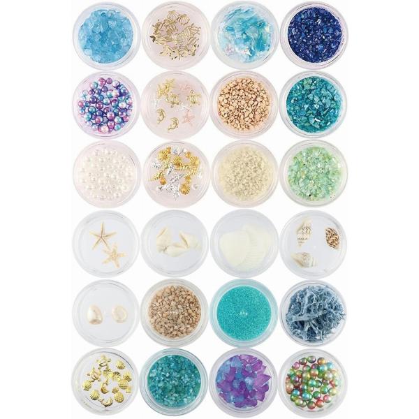 【Princess-style】夏に人気のマリン系パーツがこれ1つで揃います。セット内容：24種類（12個セット×2）安心の日本国内 選別小分けセット包装パウダー類は輸送時のこぼれ出し防止のため、インナーシールで保護輸送時の衝撃に強い3cm...