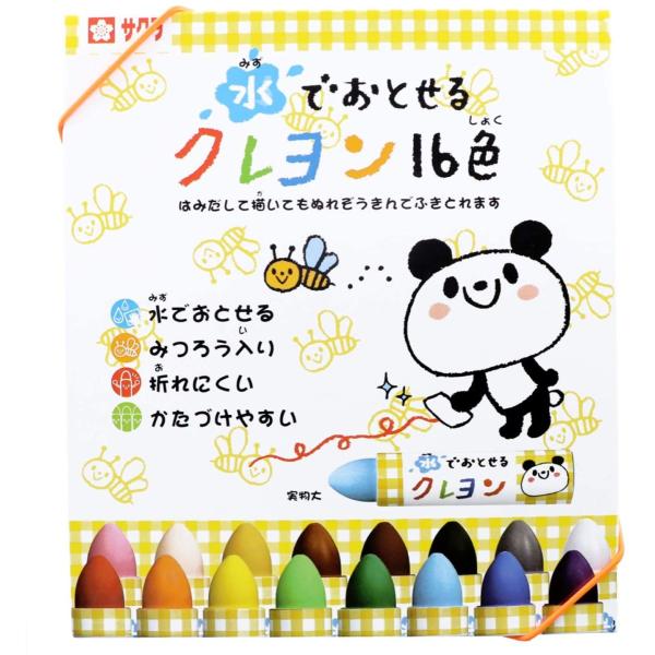 【16色】黄色・橙色・薄橙・茶色・黄土色・こげ茶・赤・桃色・紫・水色・黄緑・緑・青・灰色・黒・白【特長1】手足や体についても水で容易に落とせる【特長2】ミツバチの巣より採取されるみつろうを原材料の一部に使用【特長3】力いっぱい握って描いても...