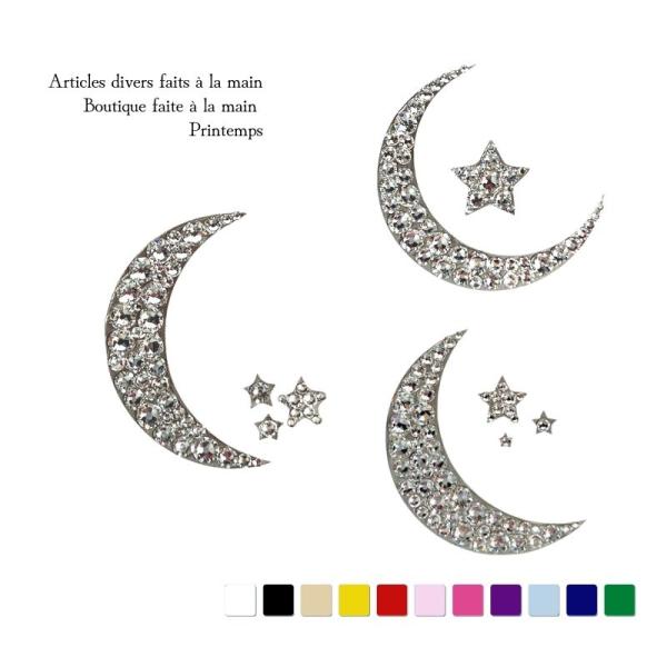 月と星【40mm】SWAROVSKI デコシール お好きなアイテムなどにペタッと貼るだけ。スマホケース 車 バックミラー パソコン 自転車 マグカップ 瓶 ワインなど屋外用のシートにSWAROVSKIELEMENTSを使用し製作。転写用のア...