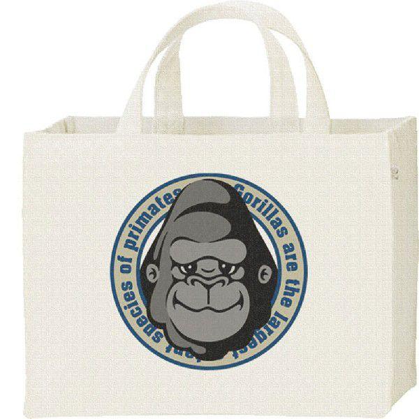 マンガ（アニメ）タッチのゴリラです。   ＜ロゴ部分＞  Gorillas are the largest extant species of primates. （ゴリラは、現存する霊長類の最大種です）厚手のコットン（キャンパス地）素材の...