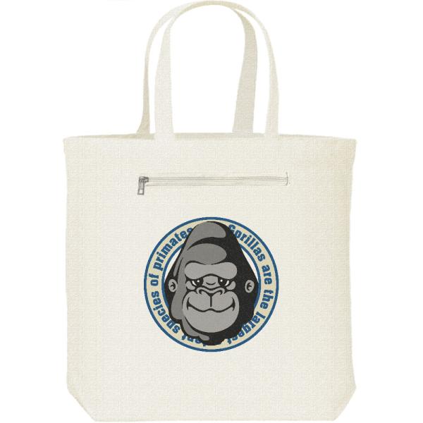 マンガ（アニメ）タッチのゴリラです。   ＜ロゴ部分＞  Gorillas are the largest extant species of primates. （ゴリラは、現存する霊長類の最大種です）やや薄手のコットン（キャンパス地）素...