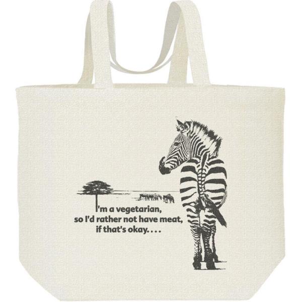 縞馬。＜ロゴ部分＞  I'm a vegetarian, so I'd rather not have meat, if that's okay. （私はベジタリアンなので、できれば肉は遠慮したい。）厚手のコットン（キャンパス地）素材の手提...