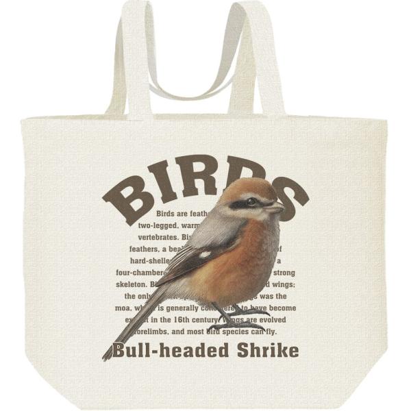 鳥類のシリーズです。百舌、鵙、伯労、Bull-headed shrike厚手のコットン（キャンパス地）素材の手提げBAGです。大容量で、日々のお買い物のエコ バッグ（ECOバッグ）にも適しています。(バック/トートバック/キャンパスバッグ/...