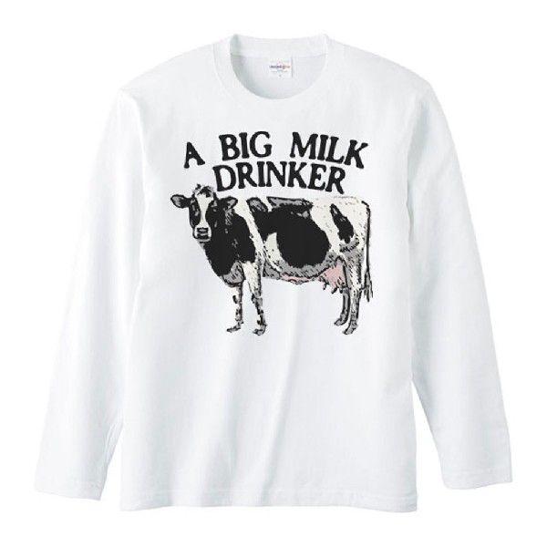 色：白、杢グレーサイズ：Ｓ、Ｍ、Ｌ、ＸＬ(２Ｌ) ※メンズ基準です。乳牛（ホルスタイン）です。   ＜ロゴ部分＞  A BIG MILK DRINKER（牛乳大好き）コットン素材のオーソドックスな形のロングスリーブTシャツ（ロンＴ）です。（...