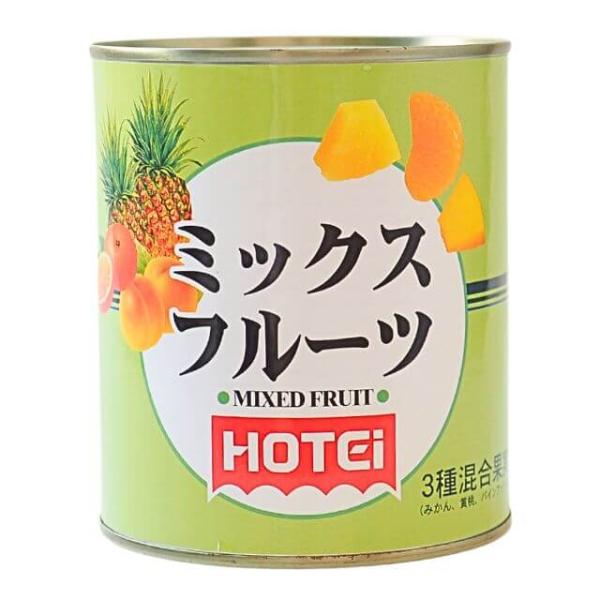 みかん、黄桃、パインアップルの3種のフルーツをライトシラップで仕上げました。