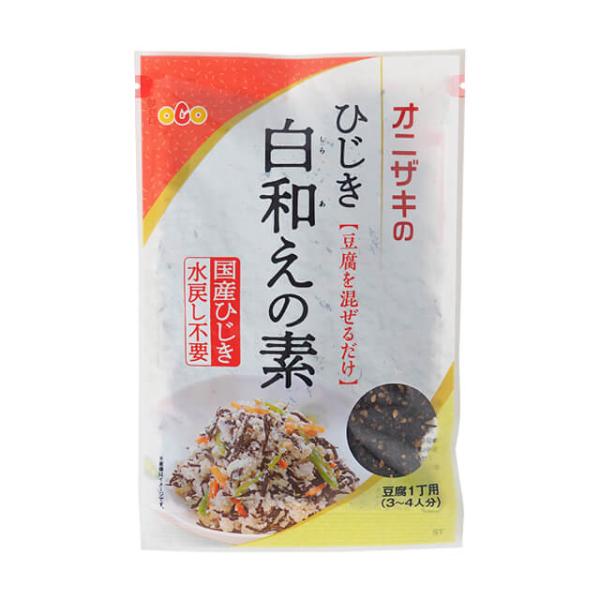 調味液で味付けした国産の乾燥ひじきにオニザキのゴマを加えました。水戻し不要、調理方法はいたって簡単。ひじき白和えの素と、かるく水をきった豆腐を混ぜるだけ。また、ご飯に混ぜると、ひじきごはんが下準備なく簡単に作れます。お好みに応じ「つきごま」...