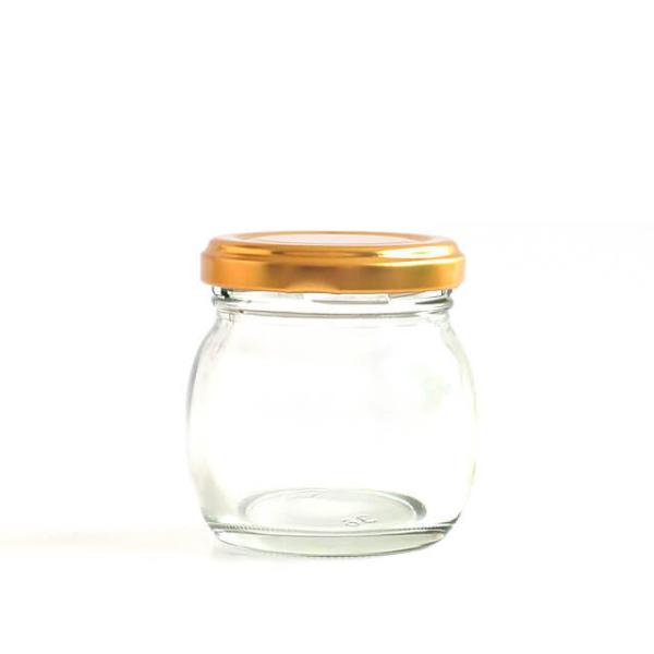日本製のジャム瓶。蓋はシンプルなデザインのツイストキャップ。少し小さく丸みがある可愛い瓶なので、インテリア使いにも利用できます。色々な用途にお使いください。