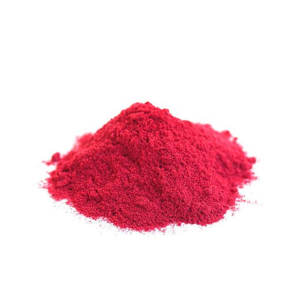 ラズベリーパウダーです。非常に香りが良く、フルーツ本来の色調が活きているので、焼き菓子の生地に煉り込んだりクリームに配合するとラズベリー風味になります。