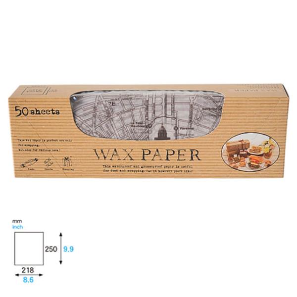 食品の保存用やラッピングペーパーとして、 幅広い用途に使えるデザイン入りのワックスペーパーです。水分・油分の染み込みを軽減し乾燥を防ぐため、食品を包むのに大変です。使いやすい人気の定番サイズ。華やかな雰囲気が特徴のパリマップ柄です。