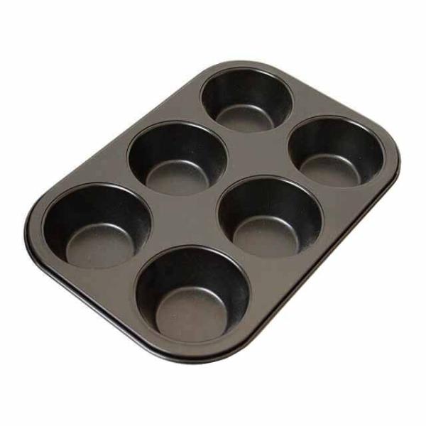 6個取りのマフィン型です。スチール製の型にシリコン加工を施しています。※カップは、シリコンベーキングカップ(Φ120×48×H36mm)とBLACKシリコンベーキングカップ(Φ120×48×H36mm) が対応しています。