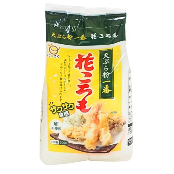 カラッと色よく花が咲く、サクサク食感のおいしい天ぷら粉です。米粉を添加することでサクッとした食感に仕上がり、さらに冷めても食感が持続します。卵不使用。