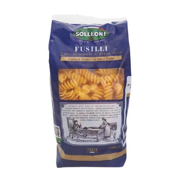 ソル・レオーネのパスタは、素材と製法にこだわり磨き抜かれた味を追求しています。本場イタリアの美味しさをお楽しみください。ねじのような形のショートパスタ。標準ゆで時間11分。アルデンテの場合は、9分間ゆでてください。