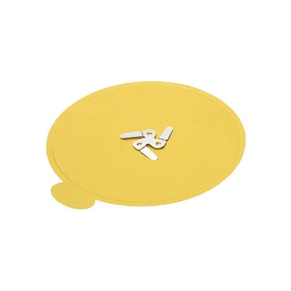 12cmのケーキをのせる金トレーです。中央にツメがあり、ケーキを固定することができます。【材質】紙（PP加工）【サイズ】直径147mm【製造者】株式会社 和気（大阪府大東市諸福5-1-27） 【販売者】株式会社　プロフーズ（小分け作業を行っ...