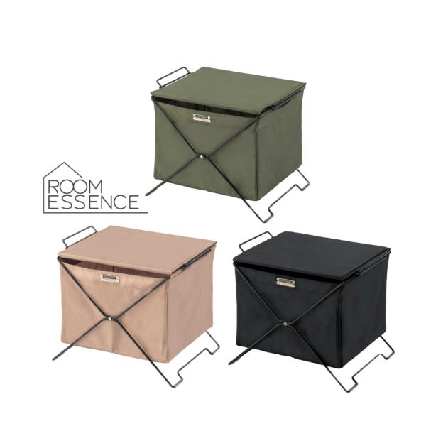 【メーカー直送】フォールディングバスケット MIP-75BE/ベージュ MIP-75BK/ブラック MIP-75GR/グリーン 収納ボックス　フタ付き サイドテーブル 東谷