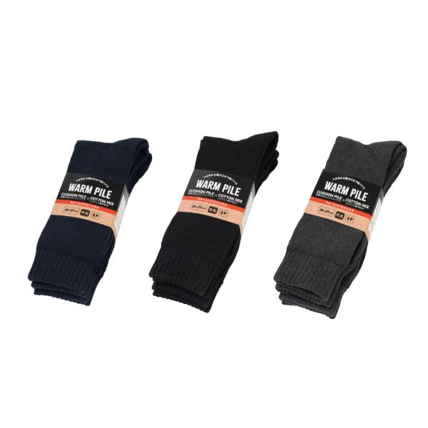 つま先から履き口まで総パイル仕様！秋冬シーズンにおすすめの先丸パイルソックスです。●プロがポチる！ポイント・肌触りのよいクッションパイル×ムレにくく吸汗性UP！・柔らかく肌触り抜群だから長時間履いていても肌に優しい。・汗を素早く吸収し、足を...